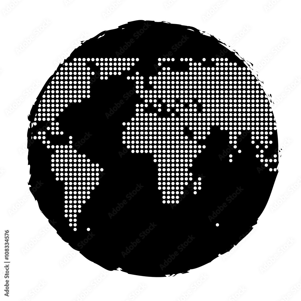 World globe with dotted map and vector brush effect Stock Vector ...