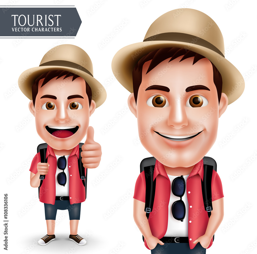Tourist Traveler Man Vector Character Wearing Casual with Backpack for ...