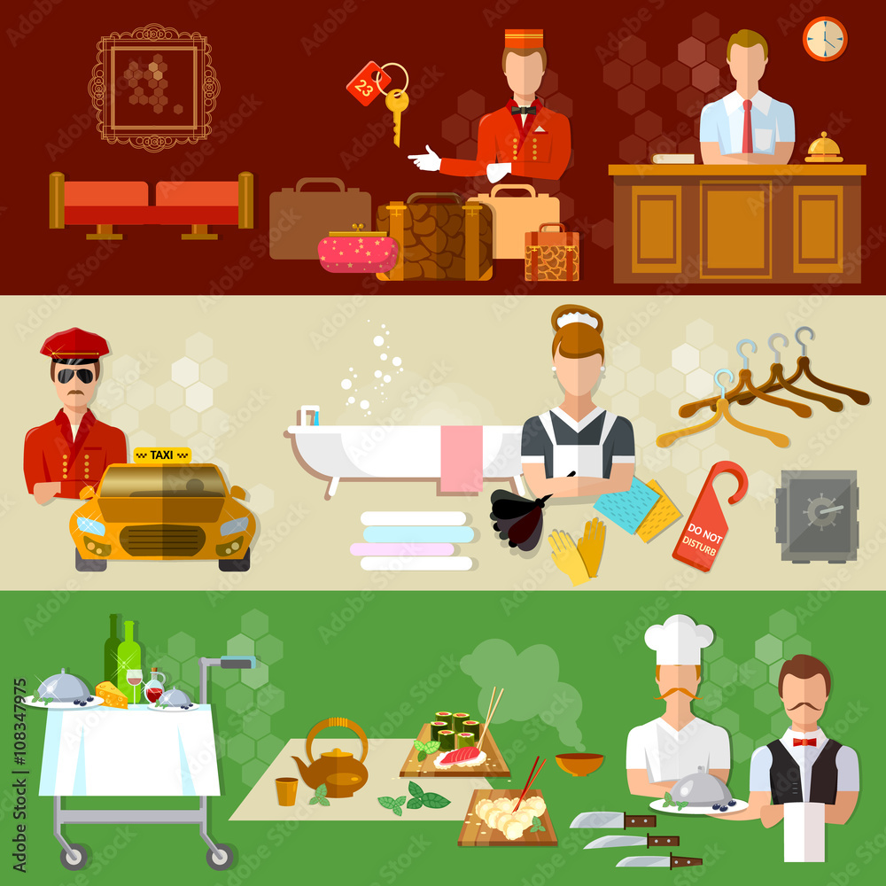 Hotel service banners professional hotel staff motel Stock Vector ...