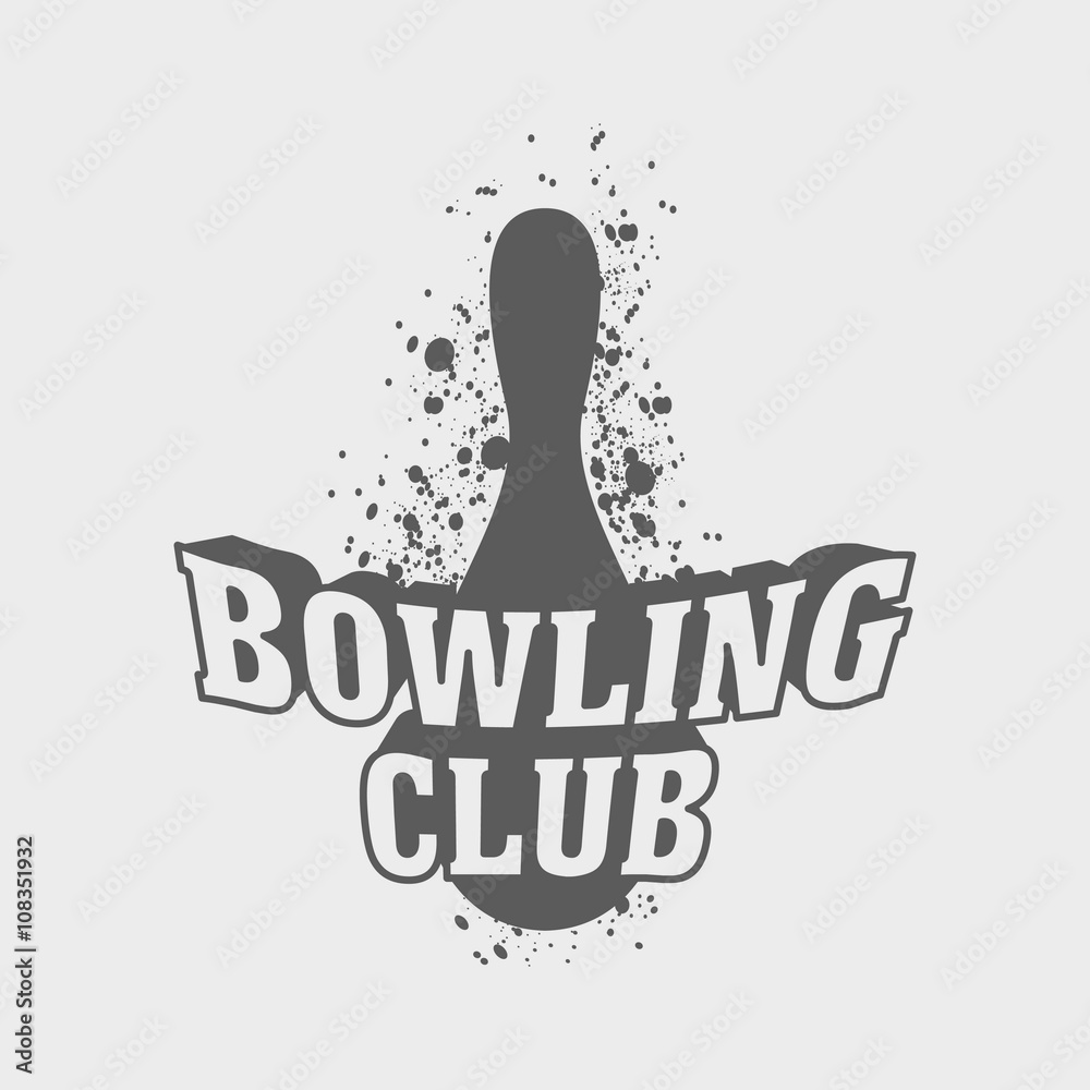 Bowling club logo or label design template with pin and grunge effect ...