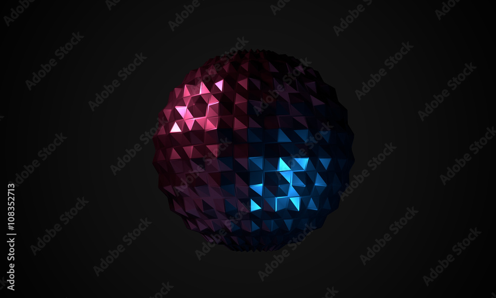 Dark background with abstract glossy shape as low poly ball. Stock ...