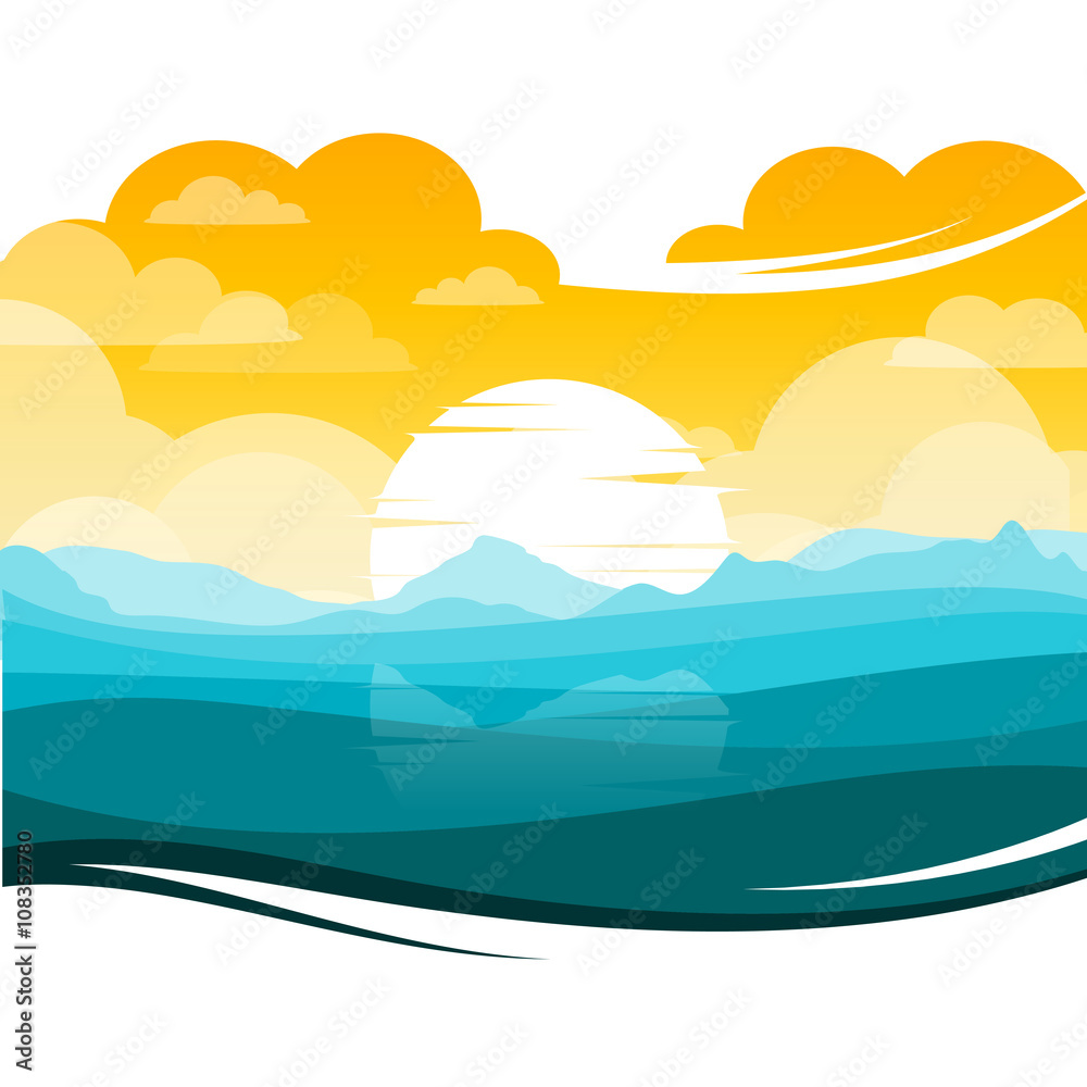 colorful silhouette landscape of Sunset/Sunrise ocean for graphic ...
