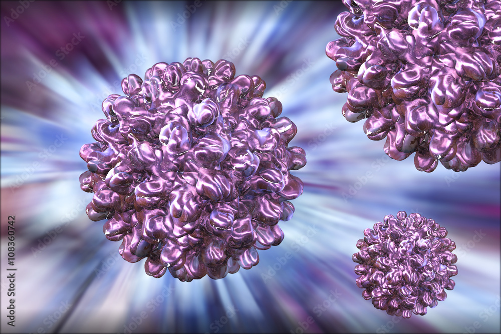 Hepatitis B virus on colorful background, 3d illustration. A model is ...