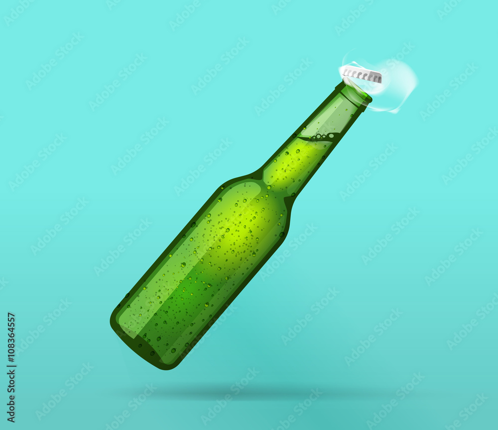 Beer bottle opening lemonade fizzy vector foam soda blank cold, poster ...