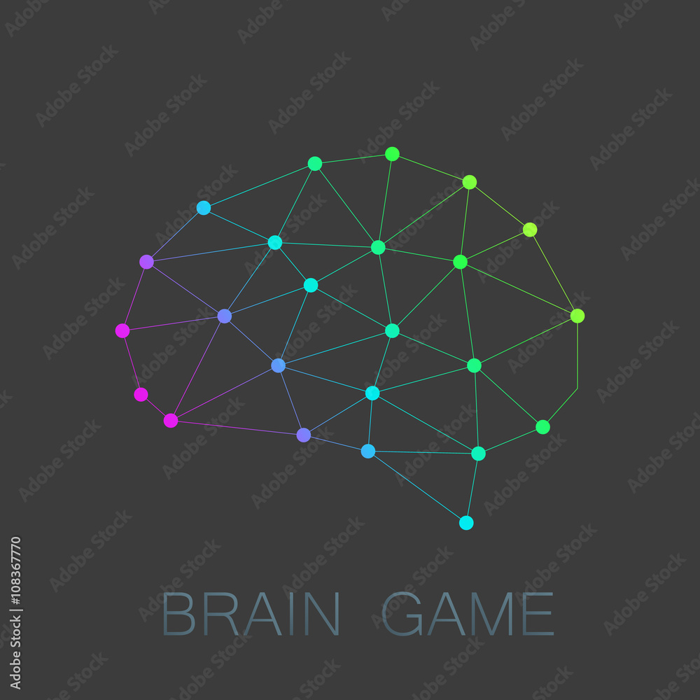 Brain Game Logo illustration. Brain polygon design. Modern vector low ...