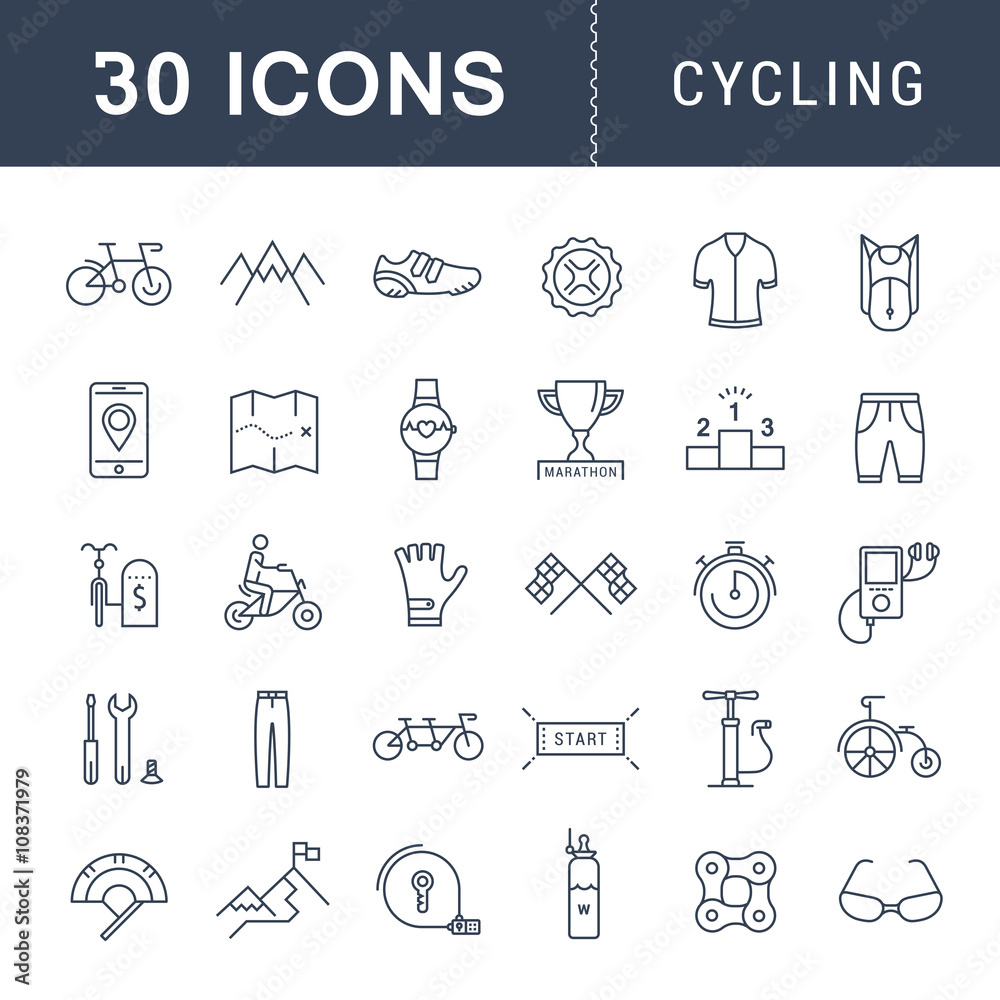 Set Vector Flat Line Icons Cycling Stock Vector | Adobe Stock