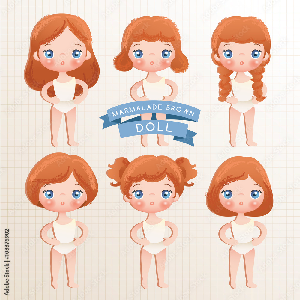 Set of Cute Paper Doll : Vector Illustration Stock Vector | Adobe Stock