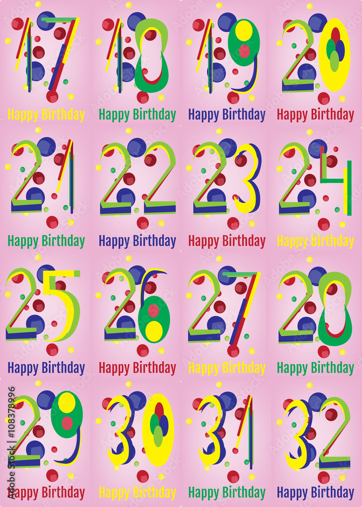 Happy Birthday Card Set. Happy Birthday Wrapping Paper Digital vector ...