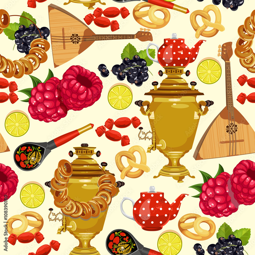 Seamless pattern with russian cuisine. Russian food vector background ...