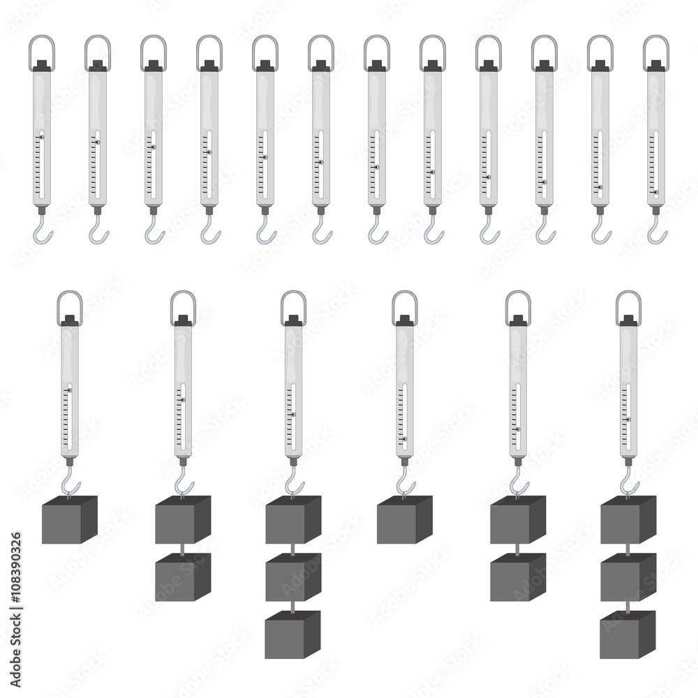 Isolated gray dynamometer set with a hook, different result indicators ...
