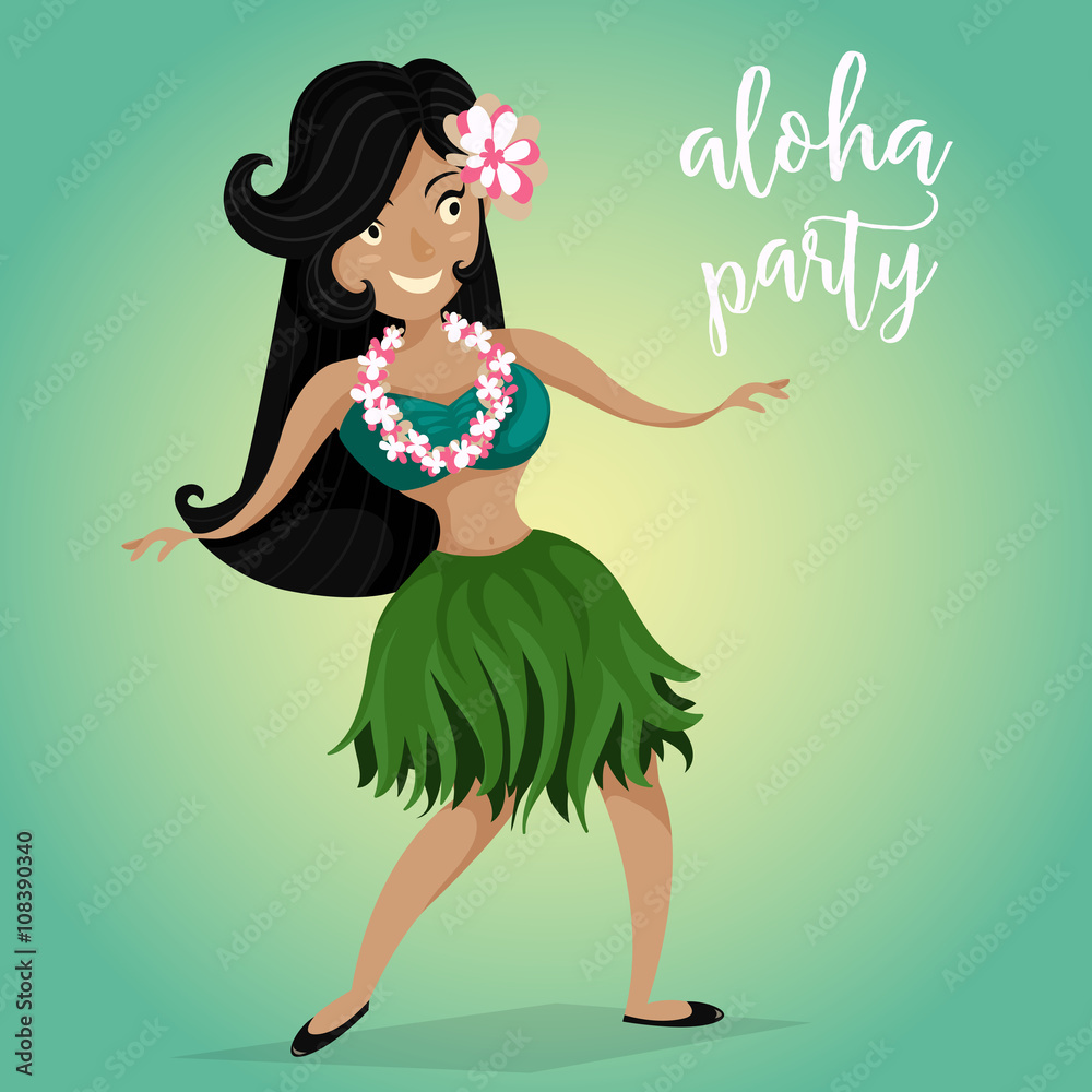 Hawaiian Aloha Party Invitation with Hawaiian hula dancing girl ...