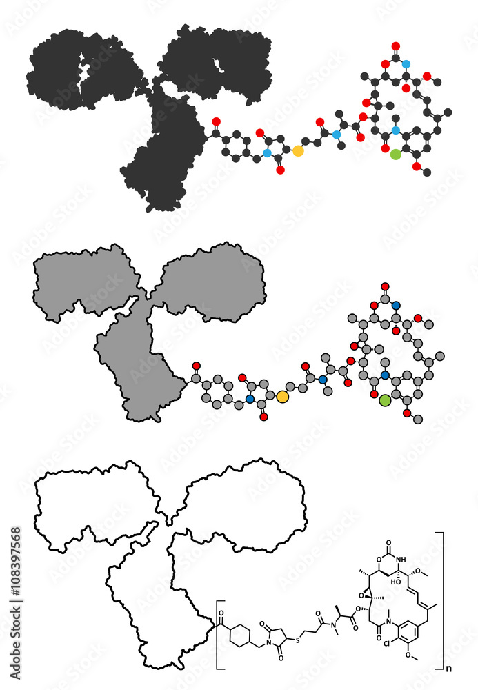 Trastuzumab emtansine antibody-drug conjugate molecule. Stock Vector ...