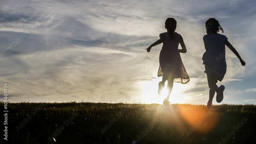 Children Silhouette Sunset
