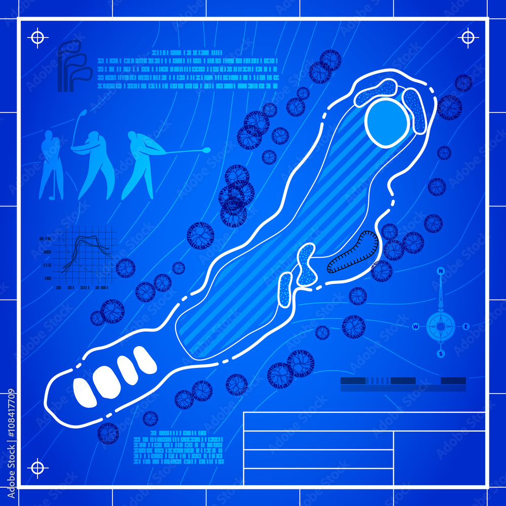 Golf course layout. Abstract design stylized blueprint technical ...
