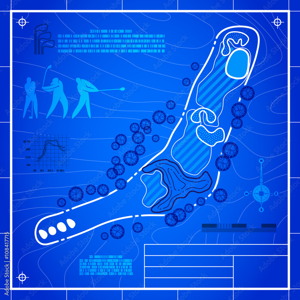 Golf course layout. Abstract design stylized blueprint technical ...