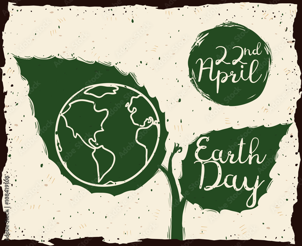 Growing Plant with Earth Day Message in Sketch Style, Vector ...