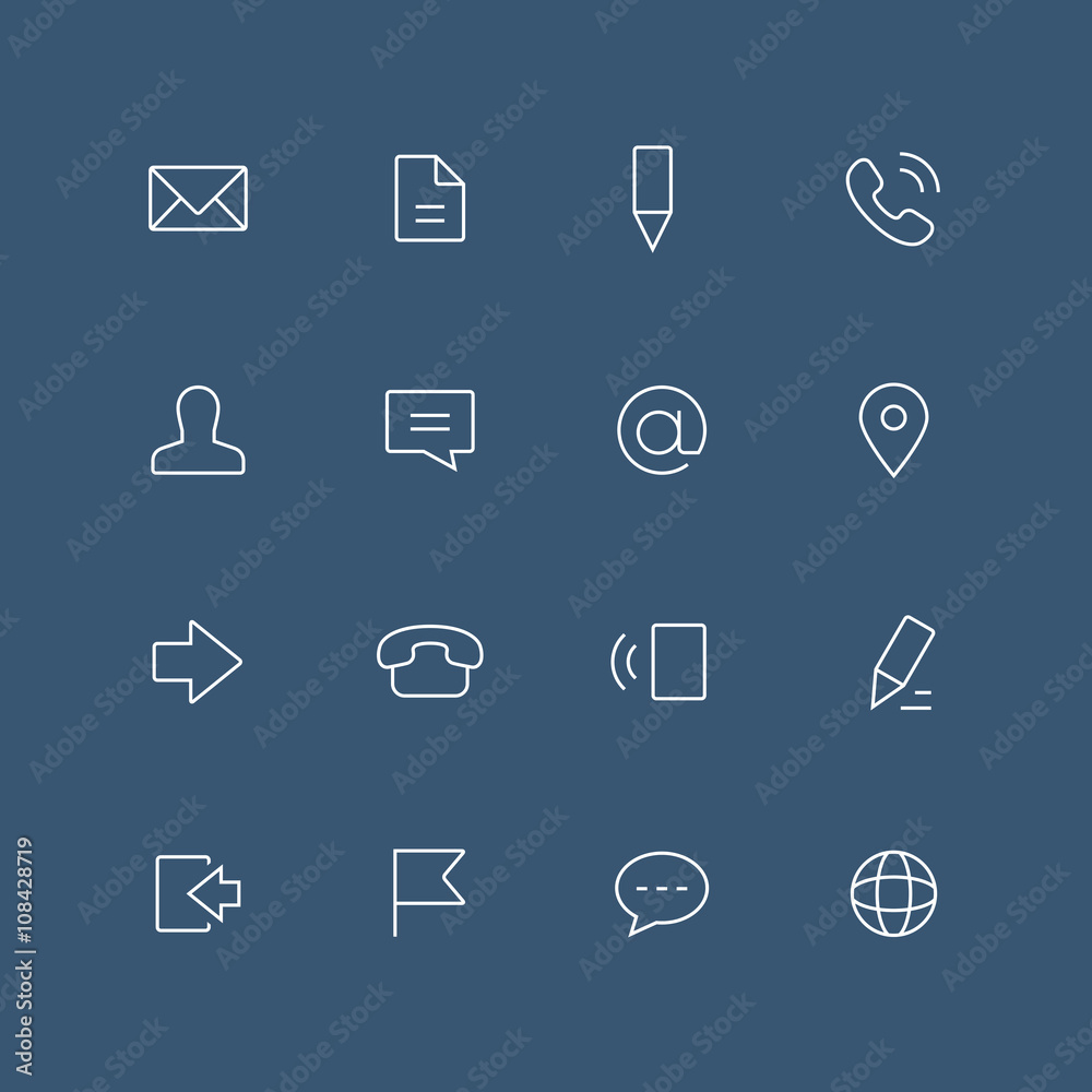 Contacts thin outline icon set with rounded corners - different symbols ...