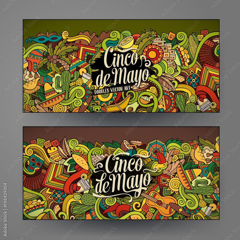 Cartoon vector hand-drawn Doodle Cinco de Mayo cards Stock Vector ...