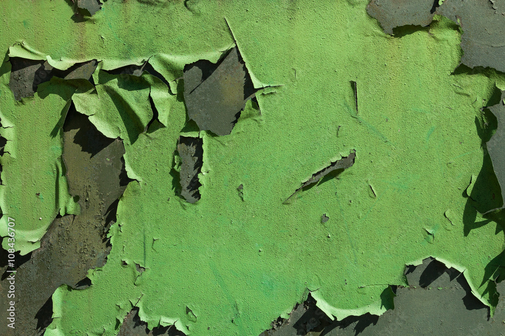 grunge background.shelled green paint on the wall. shabby crumbled ...
