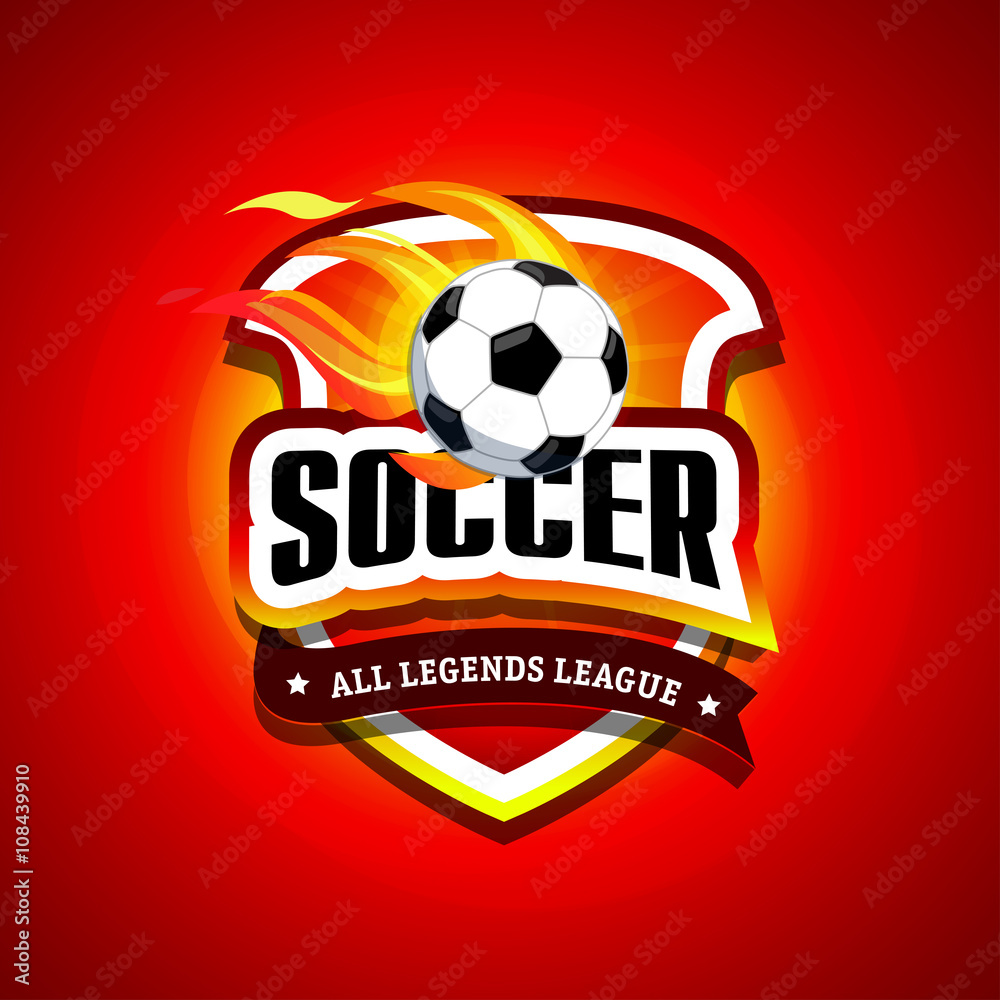 Soccer, football logo. Fire Red and black soccer football badge logo ...