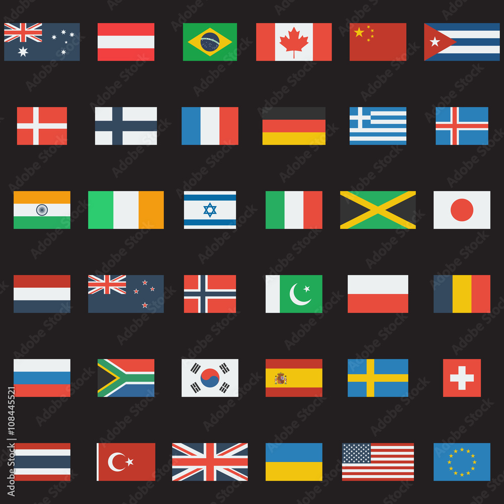 World flags vector collection. 36 detailed flag icons. Flat design ...