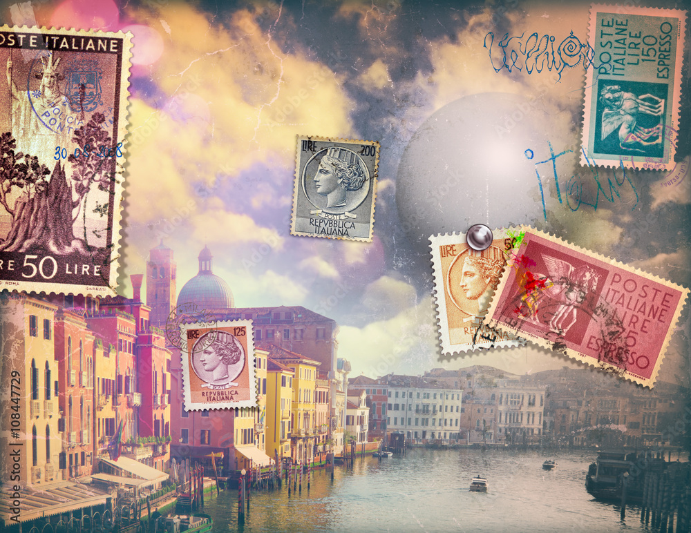 Vacanze in Italia,cartoline vintage di Venezia Stock Illustration ...