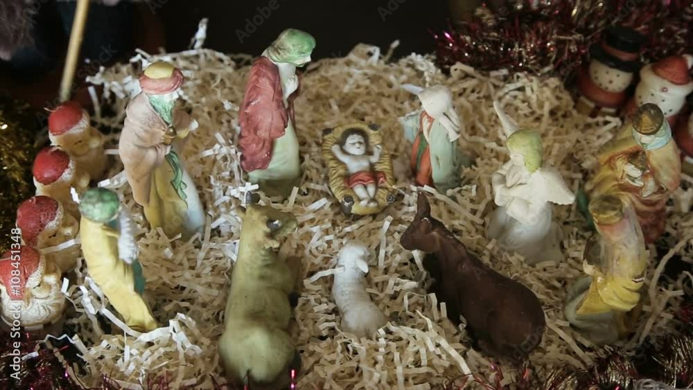 Christmas nativity scene. life-size statues of a nativity scene in a ...