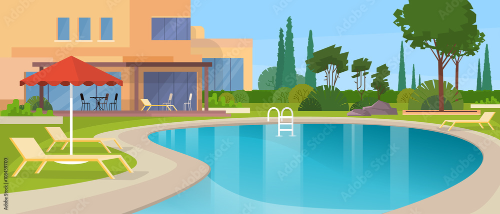 Swimming Pool Big Modern Villa Hotel House Exterior Stock Vector ...
