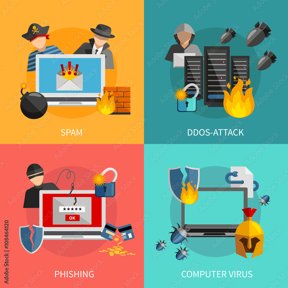 Hacker Attacks 2x2 Design Concept Stock Vector | Adobe Stock