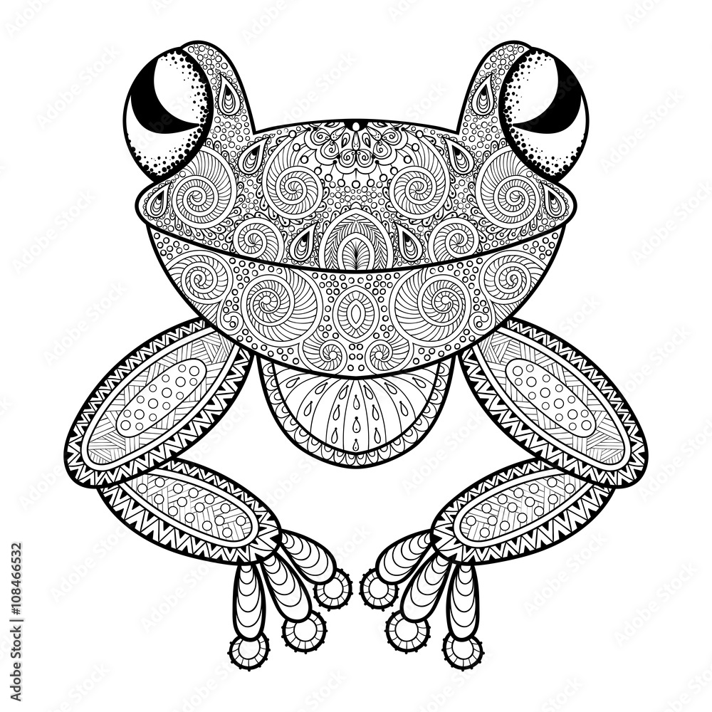 Vector zentangle frog for adult anti stress coloring page. Hand Stock ...