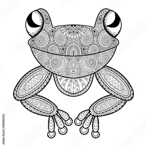 Vector zentangle frog for adult anti stress coloring page. Hand Stock ...