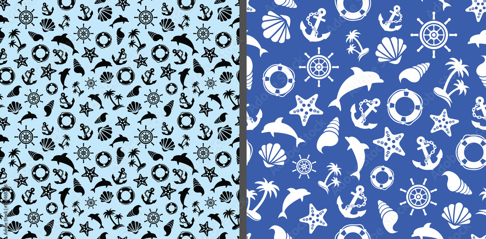 two summer sea patterns, summer pattern, sea pattern, beach pattern ...