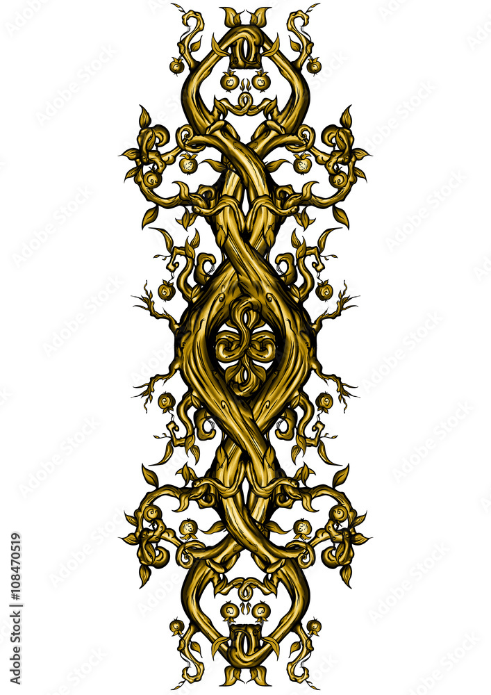 Fantasy bended element in elfin style. Illustration bizarre rough tree ...