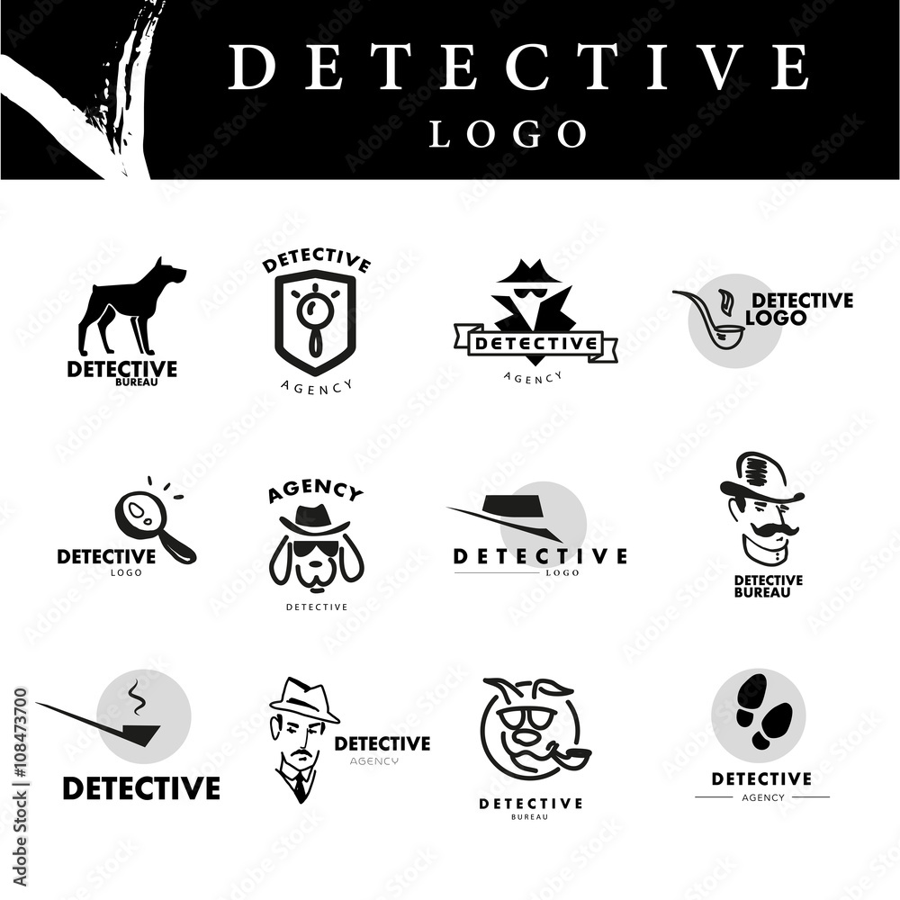 Hand drawn man portrait. Vector simple flat detective logo isolated on ...