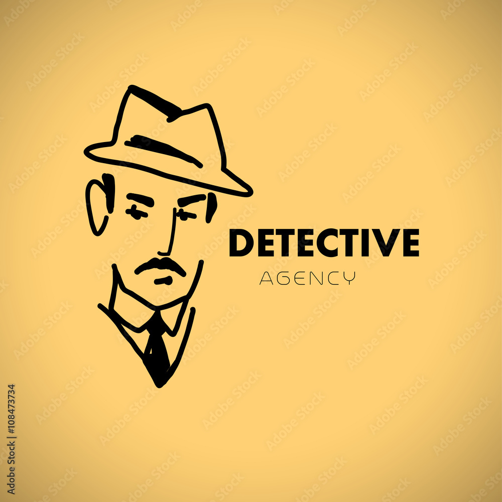 Hand drawn man portrait. Vector detective logo. Stock Vector | Adobe Stock