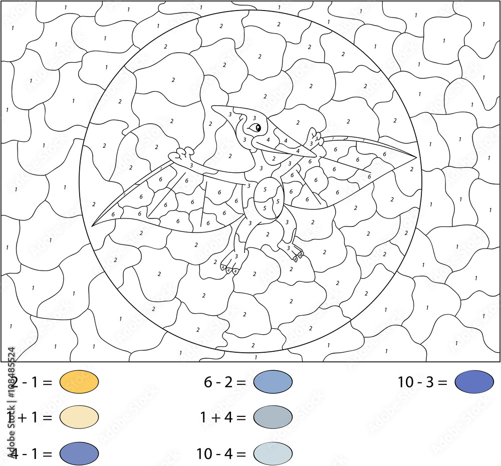 Cartoon pterodactyl. Color by number educational game for kids Stock ...