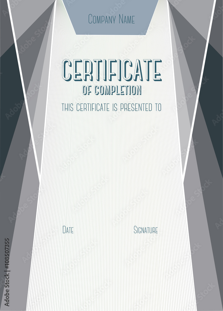 Dark Vertical Modern Certificate of completion. A4 size with 5 mm bleed ...