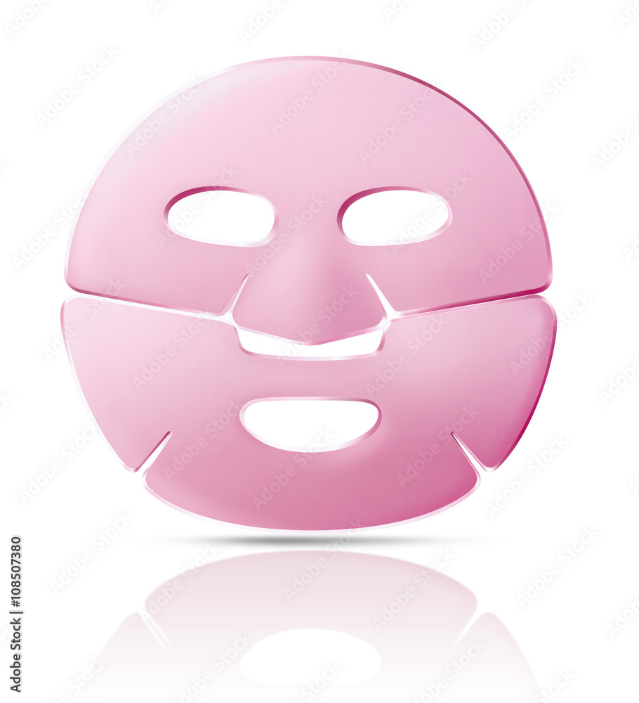 Pink facial sheet mask with shadow, isolated on white background. Stock ...
