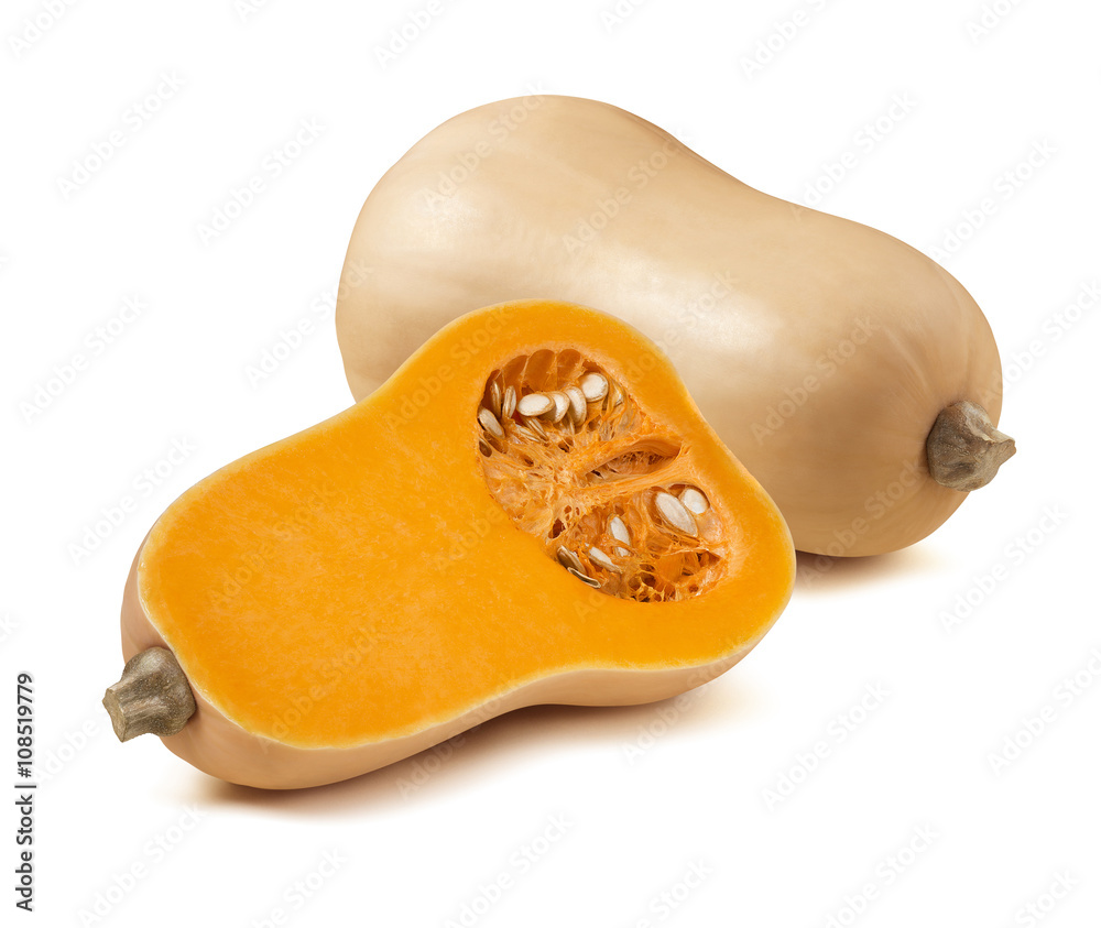 Butternut pumpkin composition 2 isolated on white background Stock-Foto ...