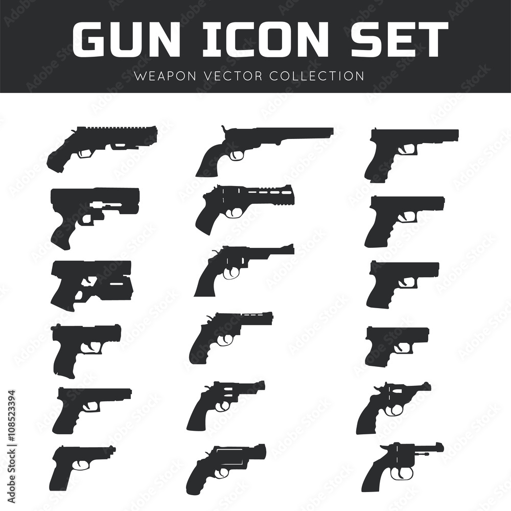 Gun icon set. Weapon vector collection,Pistol icon. gun logo. gun ...