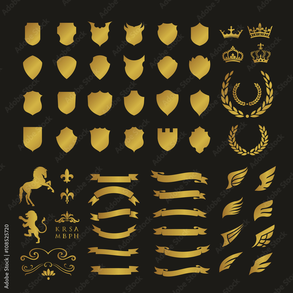 Crests logo element set.Heraldic logo,shield logo element,vintage ...
