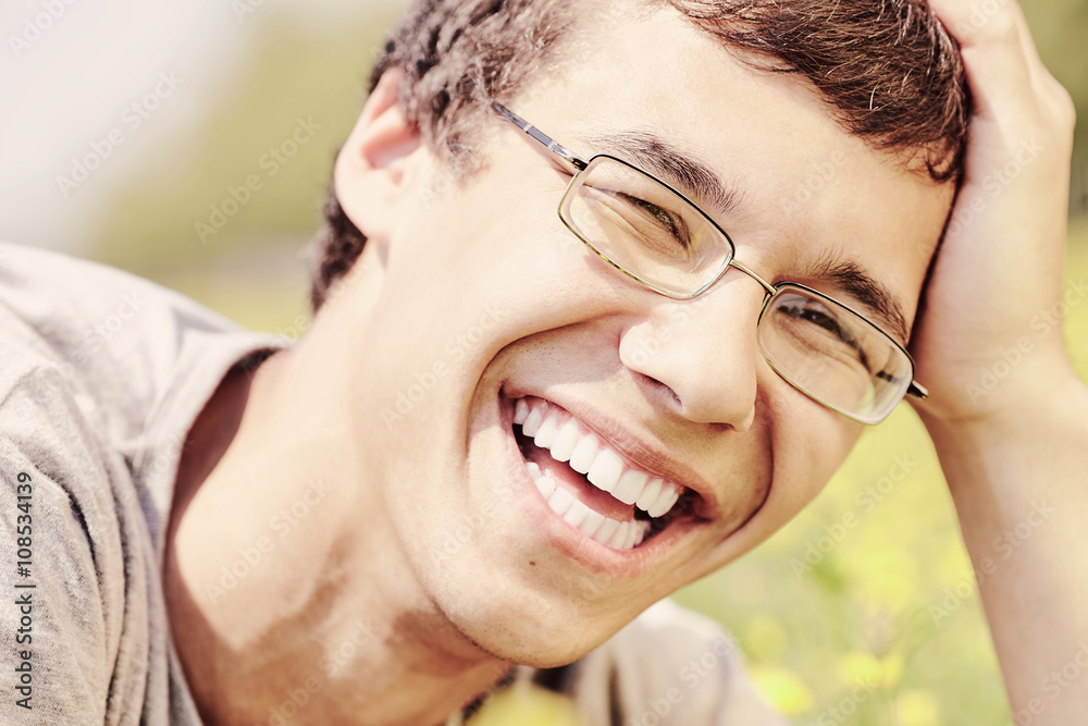 Laughing face closeup outdoors Stock-Foto | Adobe Stock