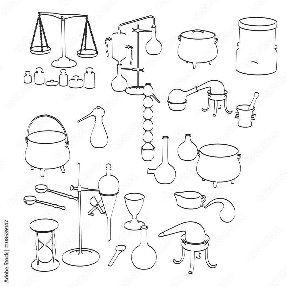 2d cartoon illustration of alchemy tools Stock Illustration | Adobe Stock