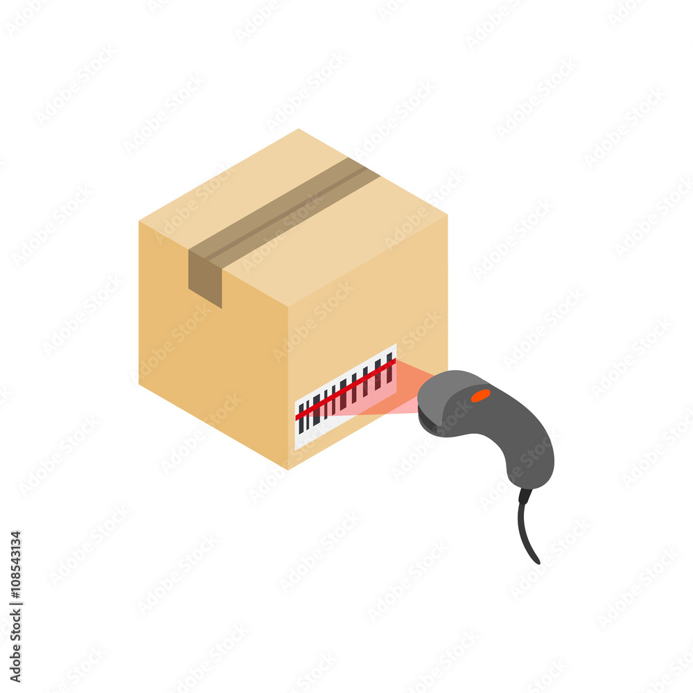 Scanning label on box with barcode scanner icon Stock Vector | Adobe Stock