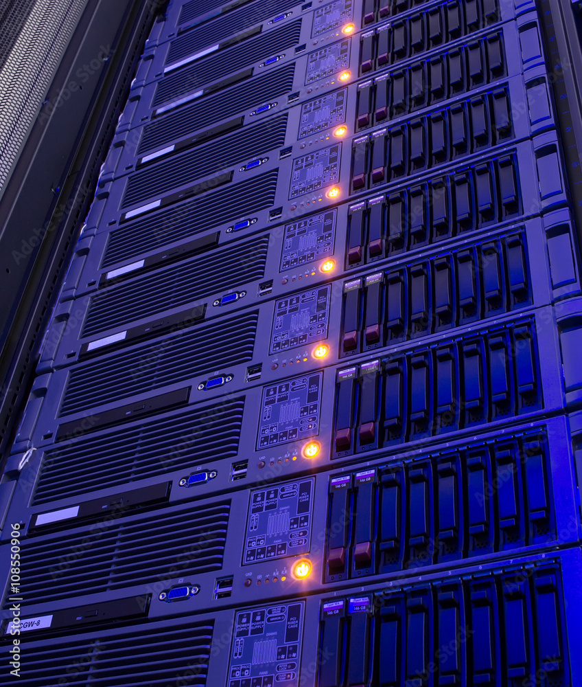 Modern storage of blade servers in the data center vertical Stock Photo ...
