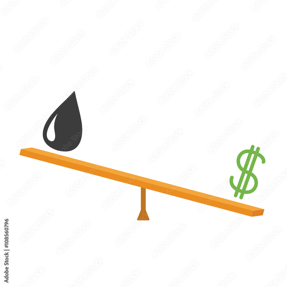 Balance between dollar and oil value. Dollar sign and oil drop on scale ...