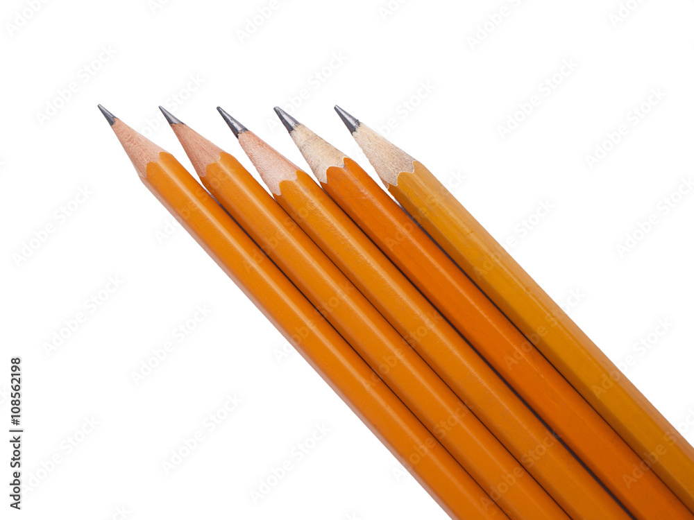 Five pencils isolated on white Stock Photo | Adobe Stock