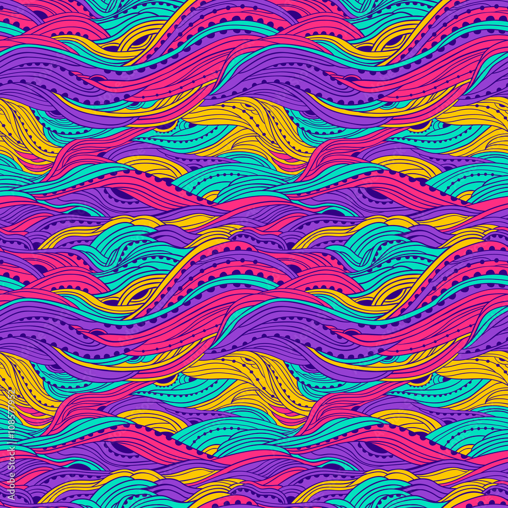 Abstract seamless wavy pattern, hand-drawn waves vector, colorful wave ...