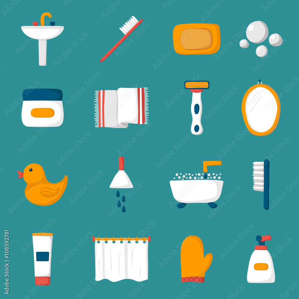 Vector cartoon bathroom icons Stock Vector | Adobe Stock