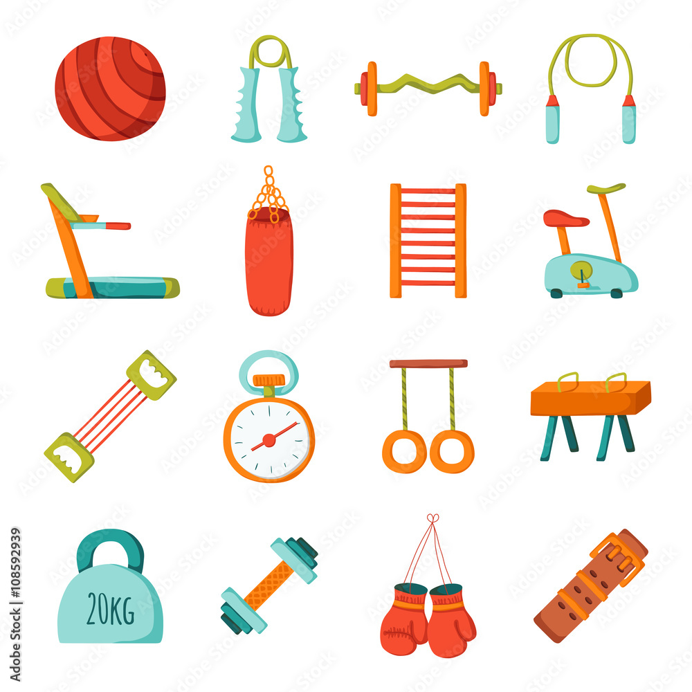 Cartoon gym icons Stock Vector | Adobe Stock